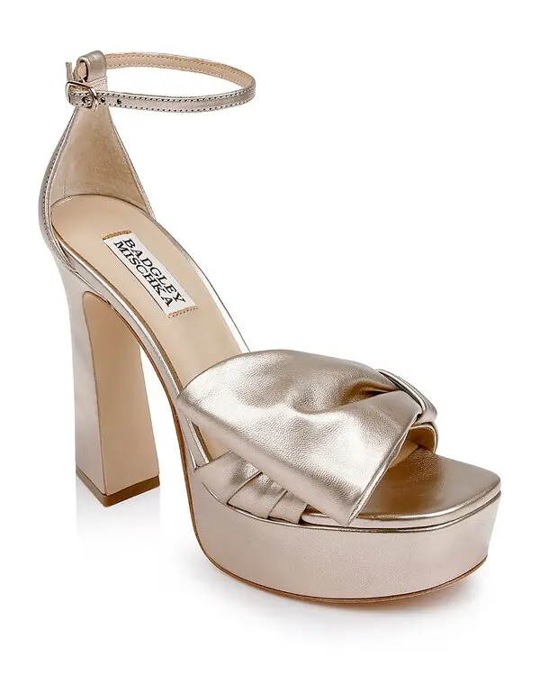 Badgley Mischka Alora Embellished Platform Sandals - Champagne Metal