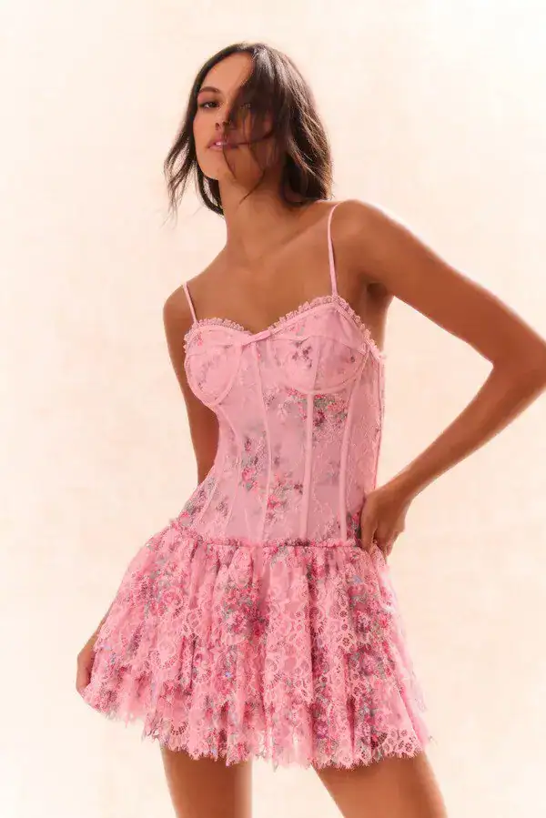 Loveshackfancy Carlene Lace Mini Dress - Pink | Editorialist