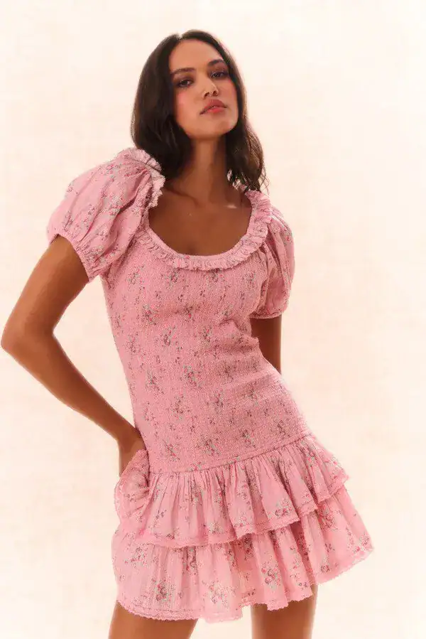 Loveshackfancy Violet Floral Cotton Smocked Mini Dress In Pink - 20% Off |  Editorialist