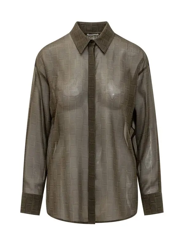 FERRAGAMO Monogram Print Silk Shirt - Green