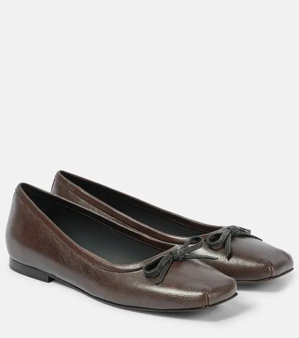 Brunello Cucinelli Monili Bow-detail Ballet Flats - Brown
