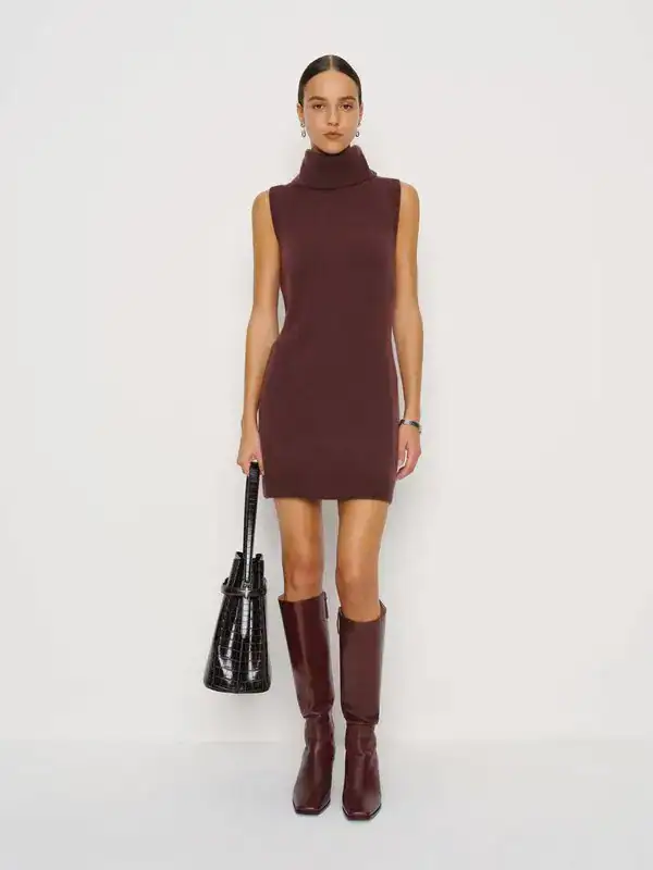 Reformation Holland Cashmere Turtleneck Sweater Dress - Purple |  Editorialist