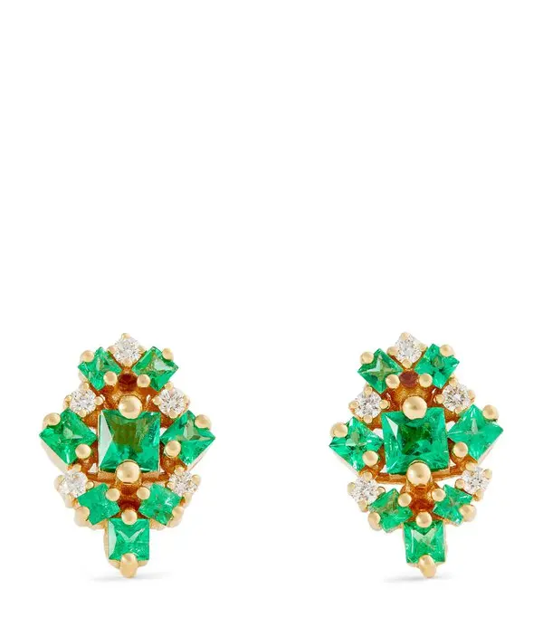 SUZANNE KALAN Diamond And Emerald Stud Earrings