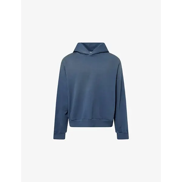 Acne Studios Logo Distressed Relaxed-fit Cotton-blend Hoody - Deep Blue