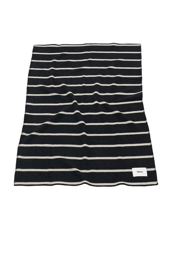TEKLA Lambswool Blanket In Black - Starling Stripes