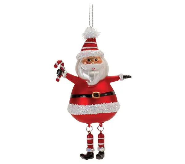 MELROSE Glass Santa Ornament With Dangle Legs