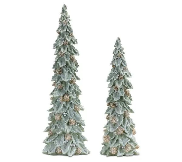 MELROSE Glittered Holly Pinecone Tree