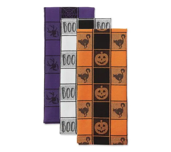 DESIGN IMPORTS Halloween Checkered Jacquard Kit Chen Towel Set