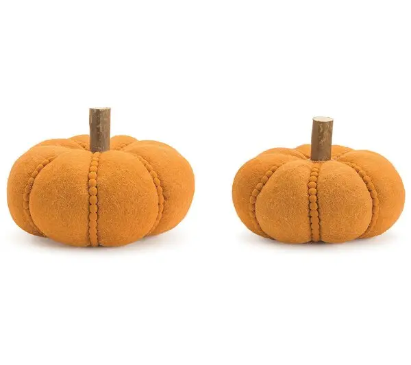 MELROSE Set Of 2 Felt Wool Pumpkin Decor