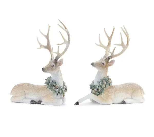 MELROSE Glittered Deer With Holly Wreath
