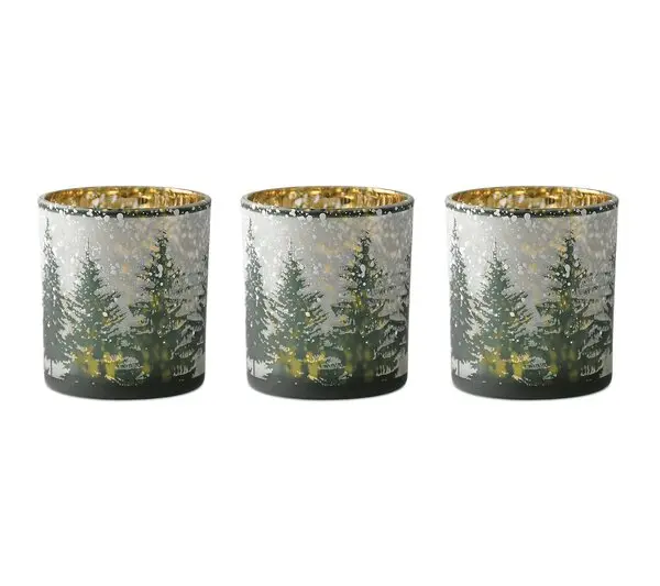 MELROSE Frosted Pine Mercury Glass Candle Holde R