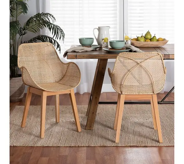 BAXTON STUDIO Bali & Pari Ballerina Wood And Rattan Dining Ch Air Set Of 2