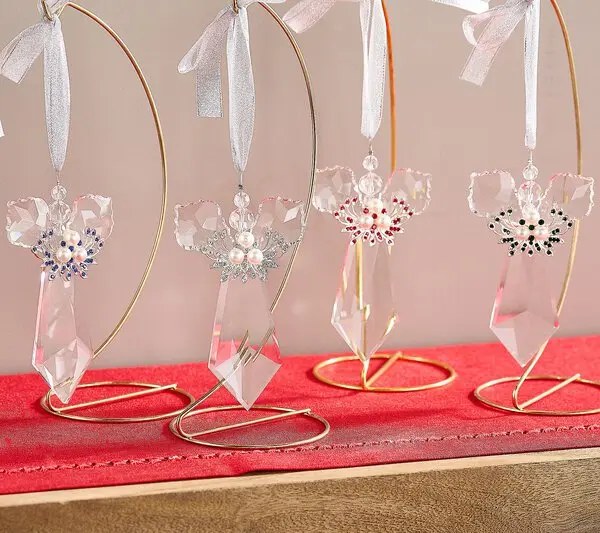 VALERIE PARR HILL As Is Set Of 4 Faceted Glass Angel Ornamentsby Valerie