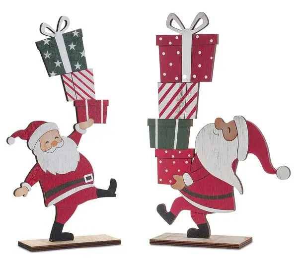 MELROSE Wood Santa With Presents Display