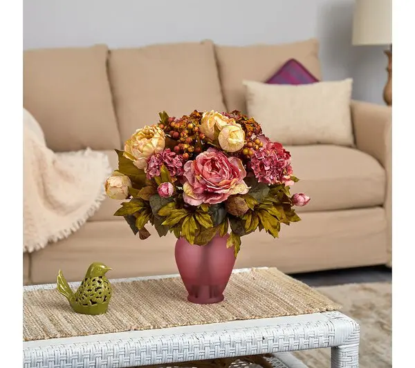 NEARLY NATURAL 16' Peony Arrangement In Rose Va Se