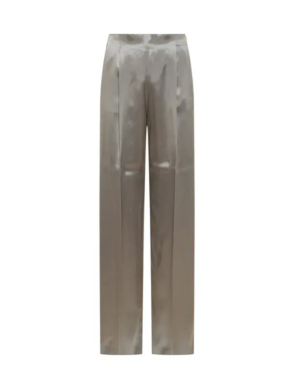 Alberta Ferretti Pearl Gray Satin Wide Leg Pants - Grey