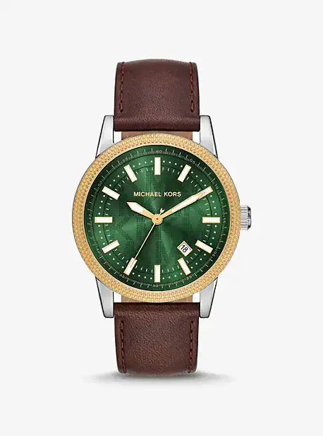 Michael Kors Hutton Two-Tone Leather Watch In Brown - 40  display picture 2