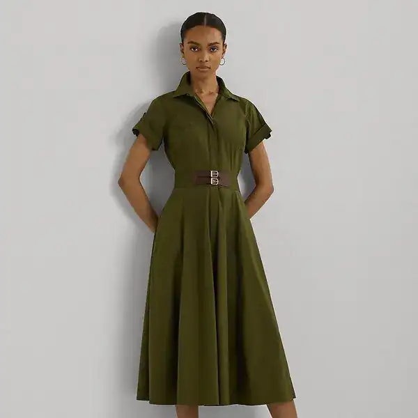 ralph lauren fit and flare shirt dress Authentic Cream Crewneck Long Sleeve Fit and Flare Dress main image 1