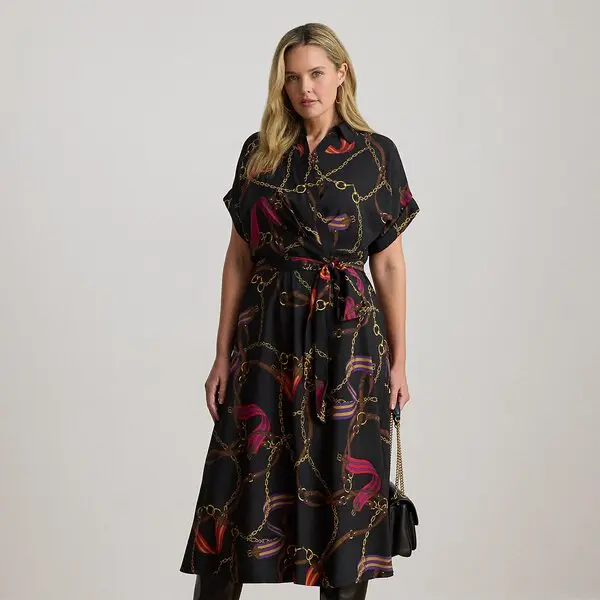 Ralph Lauren Belting-print Belted Crepe Dress - Black Multi