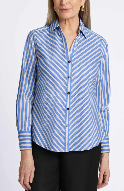 Foxcroft Mary Stripe Stretch Button-up Shirt - Cobalt Blue/neutral