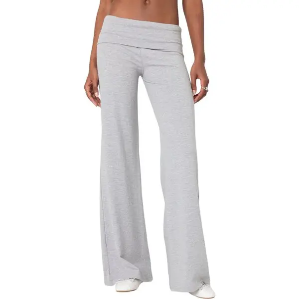 EDIKTED Wide Leg Knit Pants - Light-gray-melange