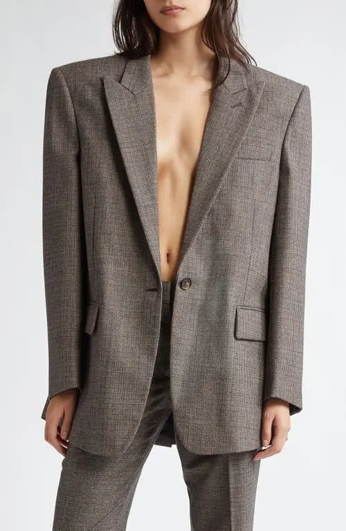 Stella McCartney Microhoundstooth Oversized Wool Blazer - 2425 - Camel/grey