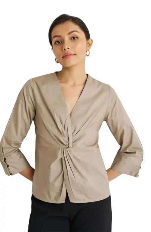 REISTOR Front Twist Top - Poplin Ecru