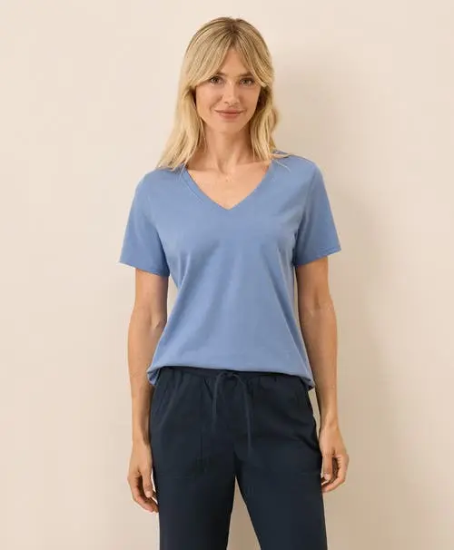 PACT Organic Cotton Softspun V-neck Tee - Hydrangea Blue