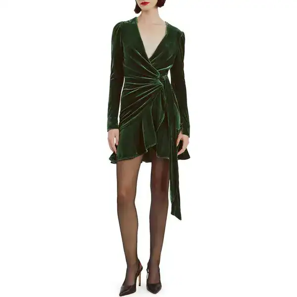 green velvet bardot dress Vintage Green Velour Cap Sleeve Crossover Top Bardot Wiggle Dress – Pretty  Kitty Fashion main image 0