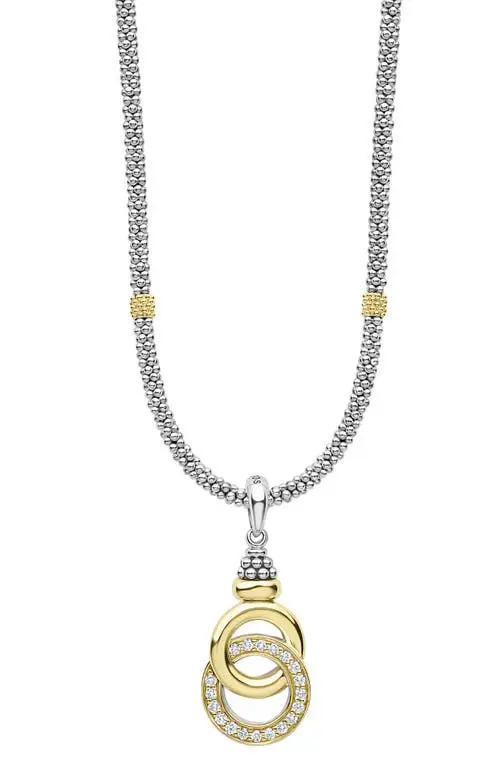 Lagos Signature Caviar Interlocking Diamond Pendant Necklace - Two-tone