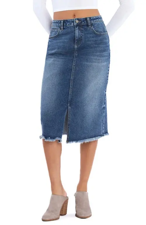 WASH LAB DENIM Margo Midi Skirt With Raw Hem