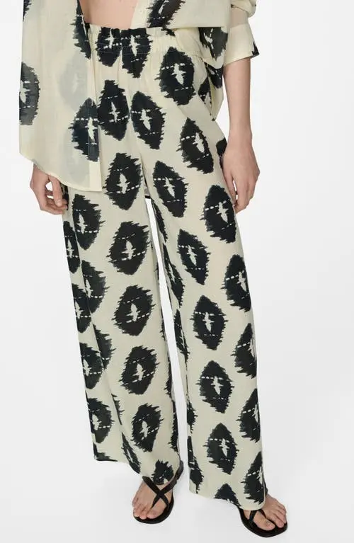 Mango Printed Cotton Wide Leg Pants