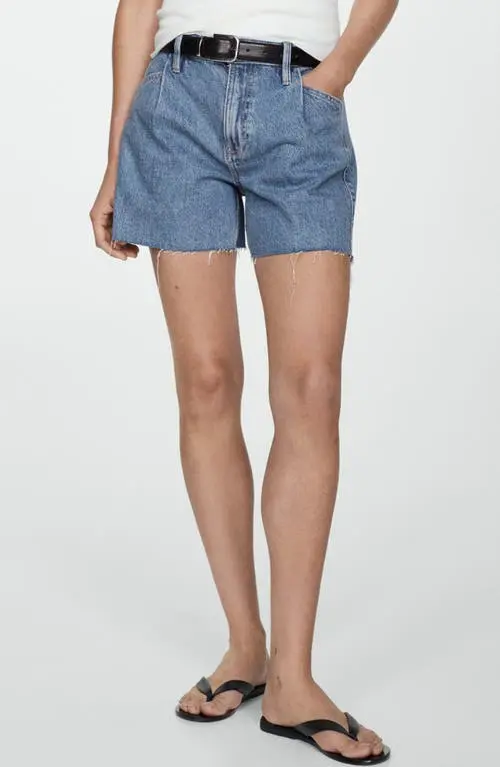 Mango Raw Hem Pleated A-line Denim Shorts