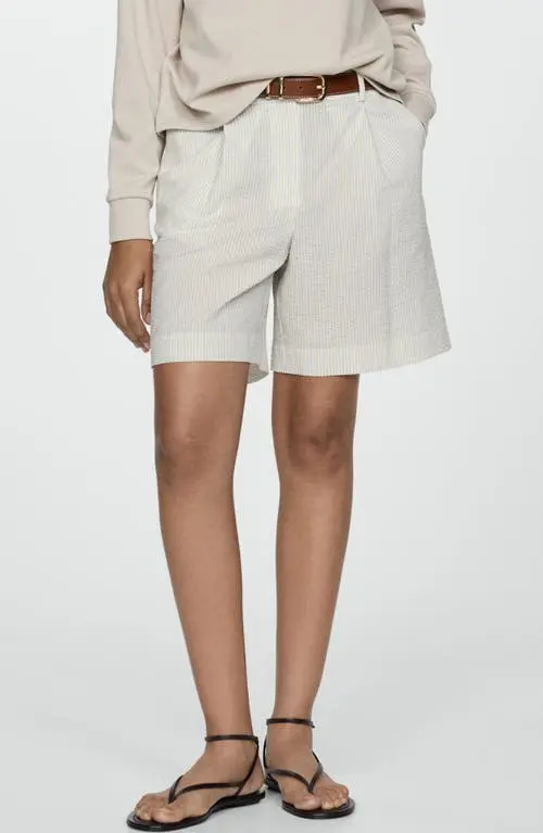 Mango Stripe Cotton Bermuda Shorts