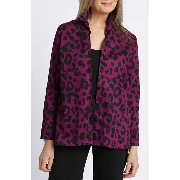Foxcroft Carolina Animal Print Button-up Shirt - Plum/black