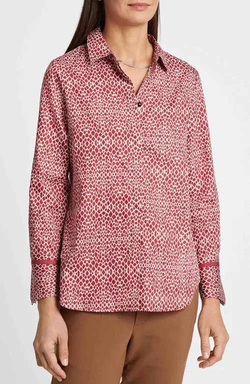 Foxcroft Iris Abstract Print Button-up Shirt - Ruby Red