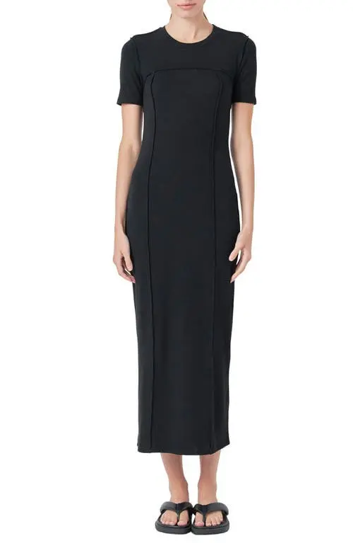 GREY LAB Short Sleeve Ribbed Maxi Dress