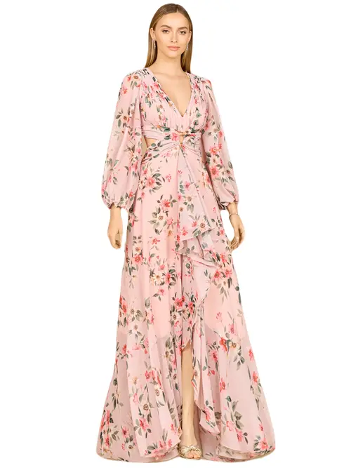 LARA NEW YORK Long Sleeve V-neck Dress - Blush