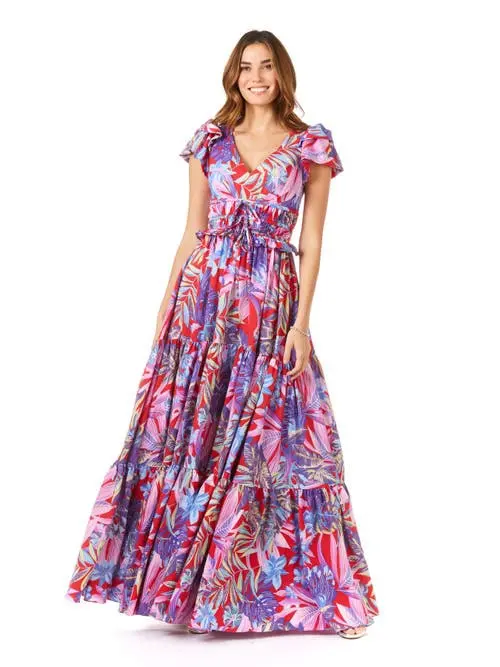 LARA NEW YORK V-neck Long Gown With Cap Sleeves