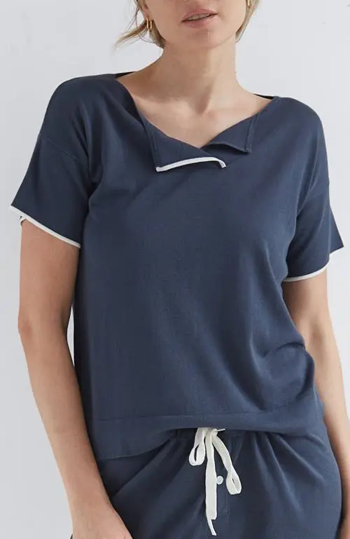 OYUN Split Neck T-shirt - Cadet