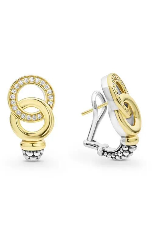 Lagos Signature Caviar Interlocking Circle Diamond Drop Earrings