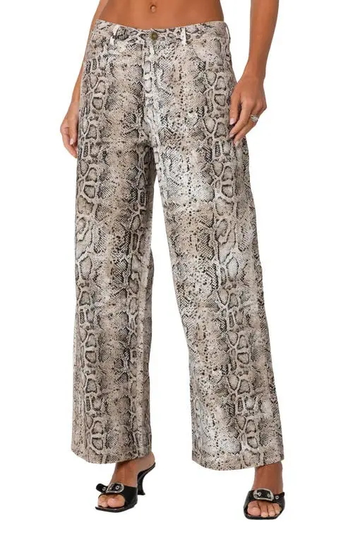EDIKTED Snakeskin Print Wide Leg Jeans