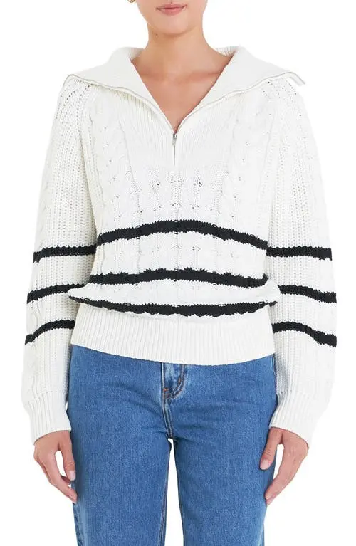 English Factory Stripe Half-zip Sweater - White/black
