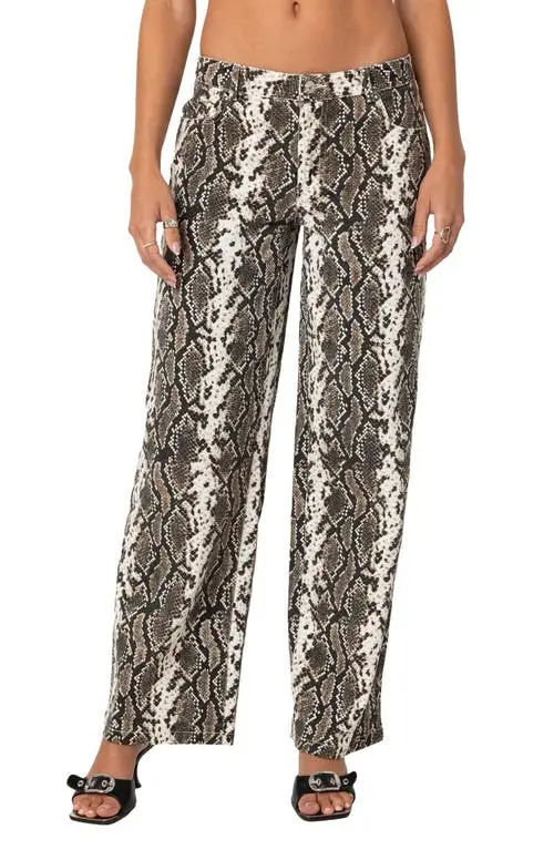 EDIKTED Skin Print Wide Leg Jeans - Snake