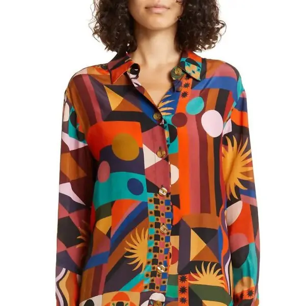 Farm Rio Tropical Shapes Long Sleeve Shirt - Patterned | Editorialist