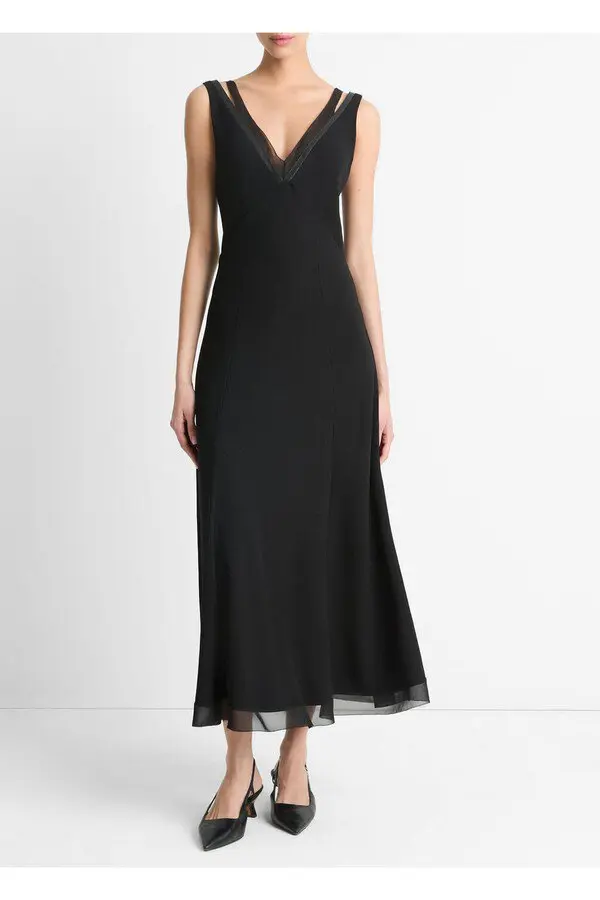 Vince Chiffon And Faux-leather Layered Slip Dress - Black