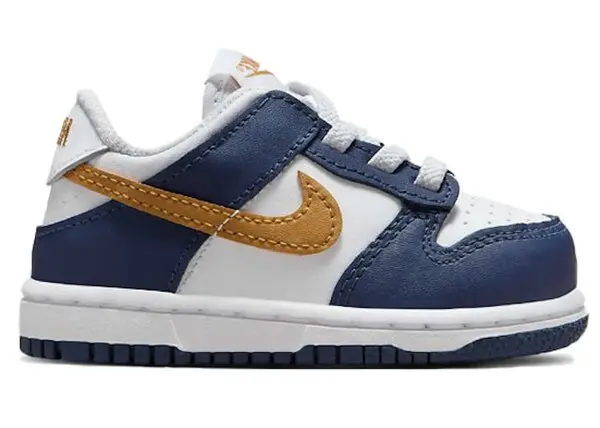 Nike Dunk Low Lace Up Sneakers - White/midnight Navy Blue/wheat