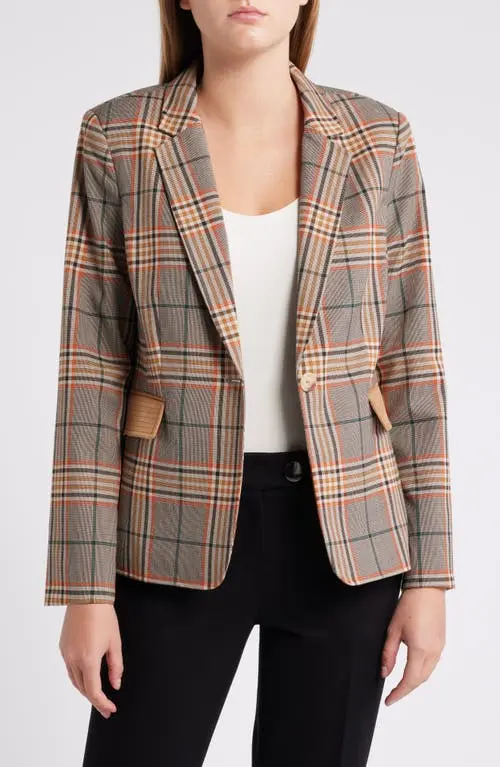 TAHARI ASL Faux Suede Trim Plaid Jacket