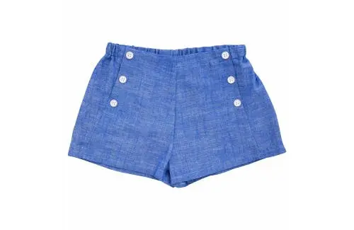 Busy Bees Sailor Button Shorts - Blue Chambray
