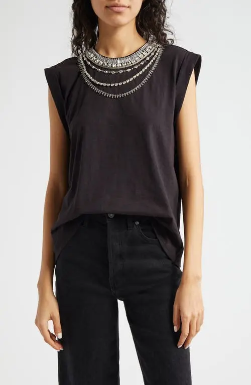 Cinq À Sept Bella Rhinestone Detail Cotton Top - Black